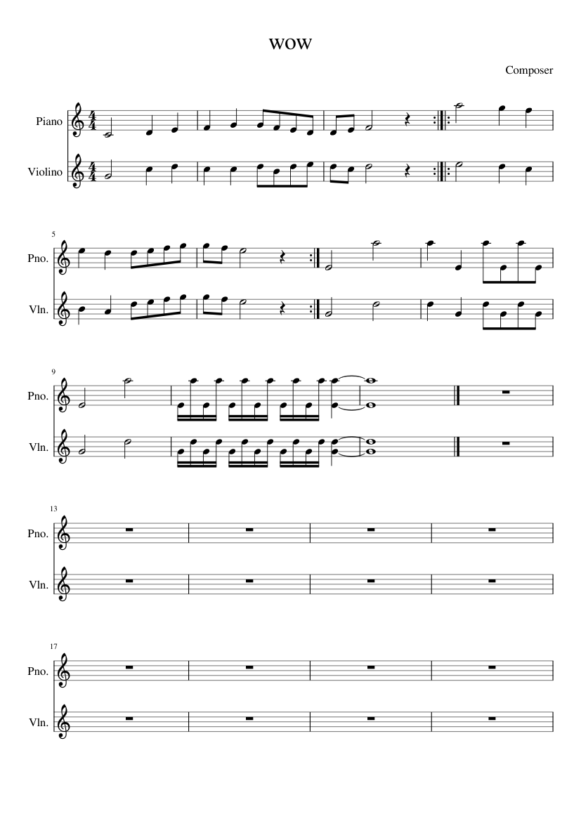 Wow Sheet music for Piano, Violin (Solo) | Musescore.com