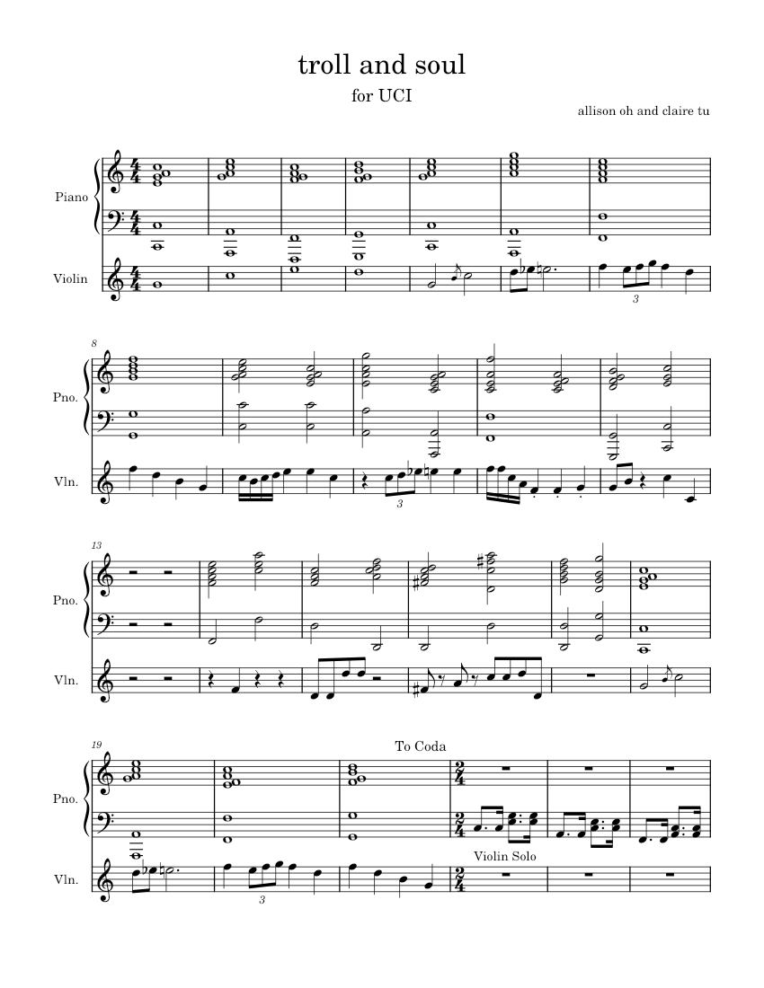 troll and soul (jazz) Sheet music for Piano, Violin (Solo) | Musescore.com