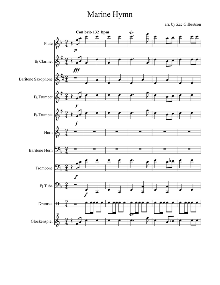 Marine Hymn Sheet music for Trombone, Tuba, Flute, Clarinet other ...