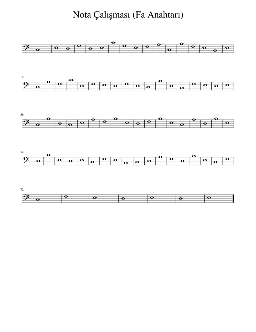 Nota Çalışması Fa Anahtarı jj Sheet music for Piano (Solo) Easy ...
