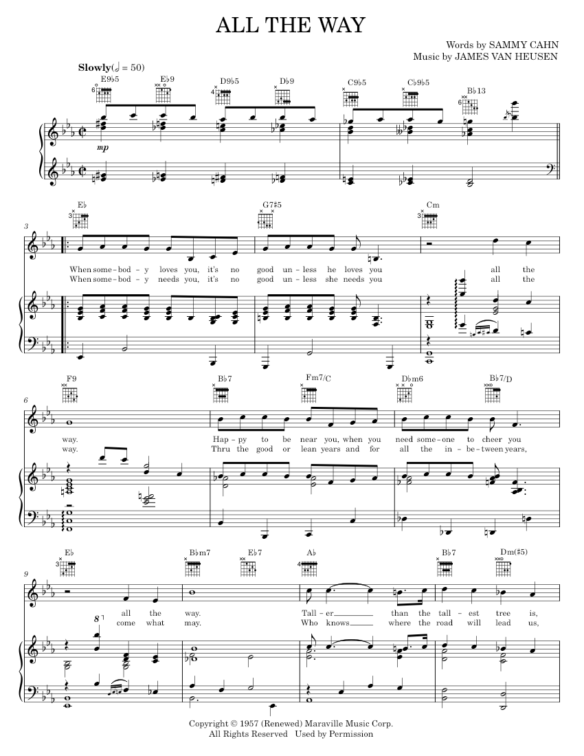 Play Official version of All the way sheet music by Frank Sinatra for ...