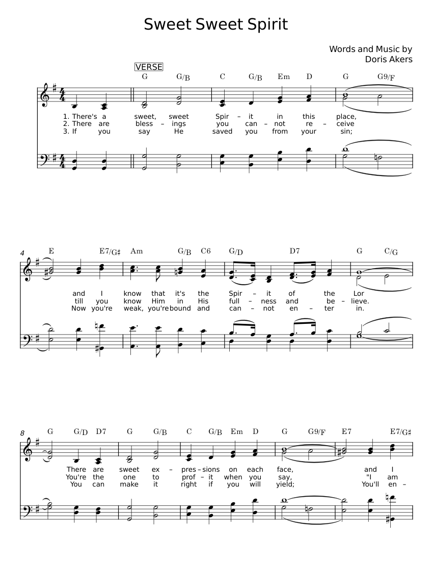 Sweet, Sweet Spirit - Doris Akers Sheet Music with Chords for ...