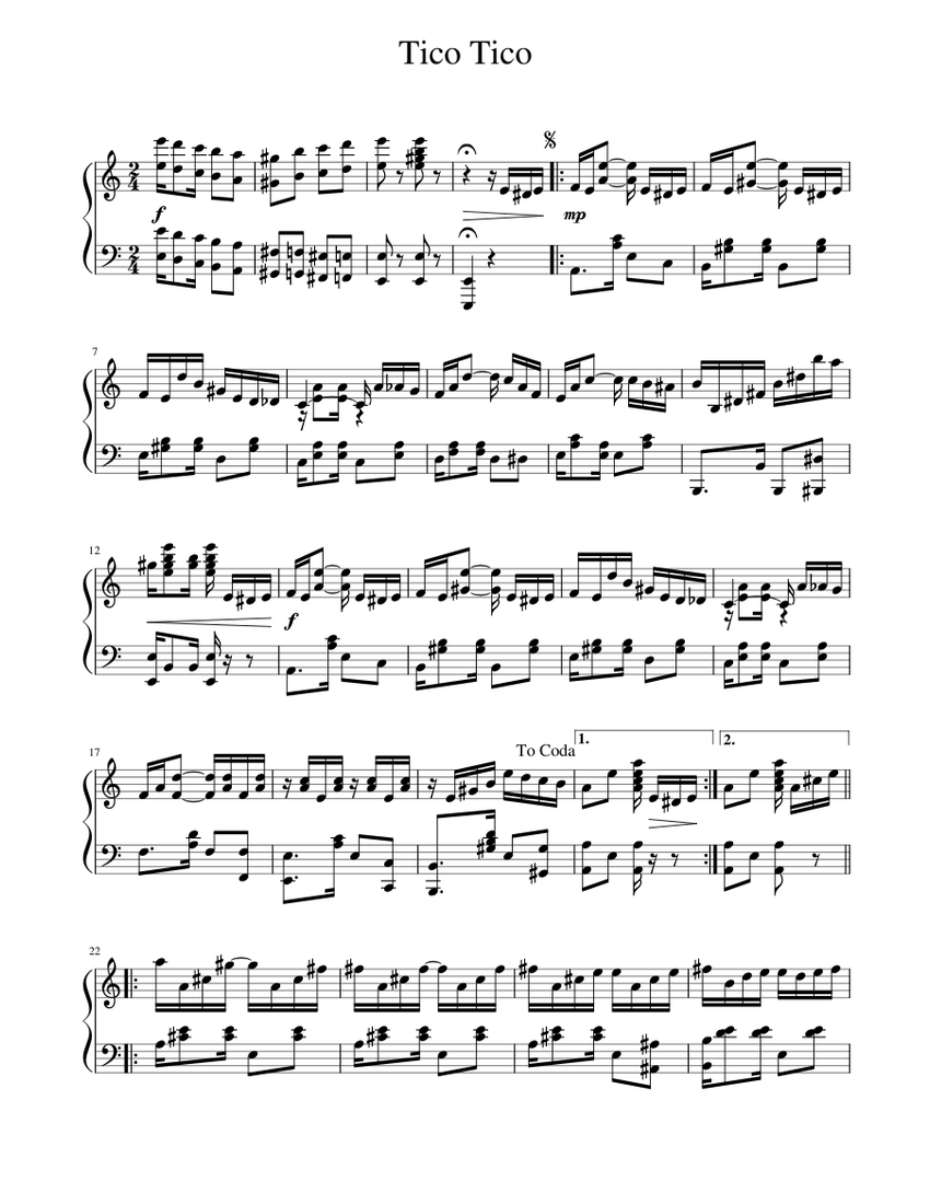 Tico Tico Sheet music for Piano (Solo) | Musescore.com