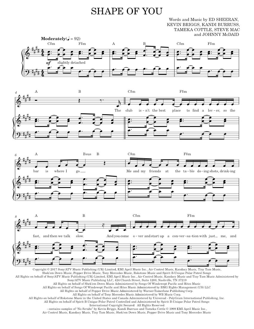 Play Official version of Shape of you Sheet Music by Ed Sheeran for ...