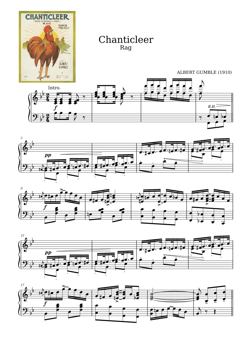 Chanticleer Rag by Albert Gumble (1910) Sheet Music for Piano (Solo ...