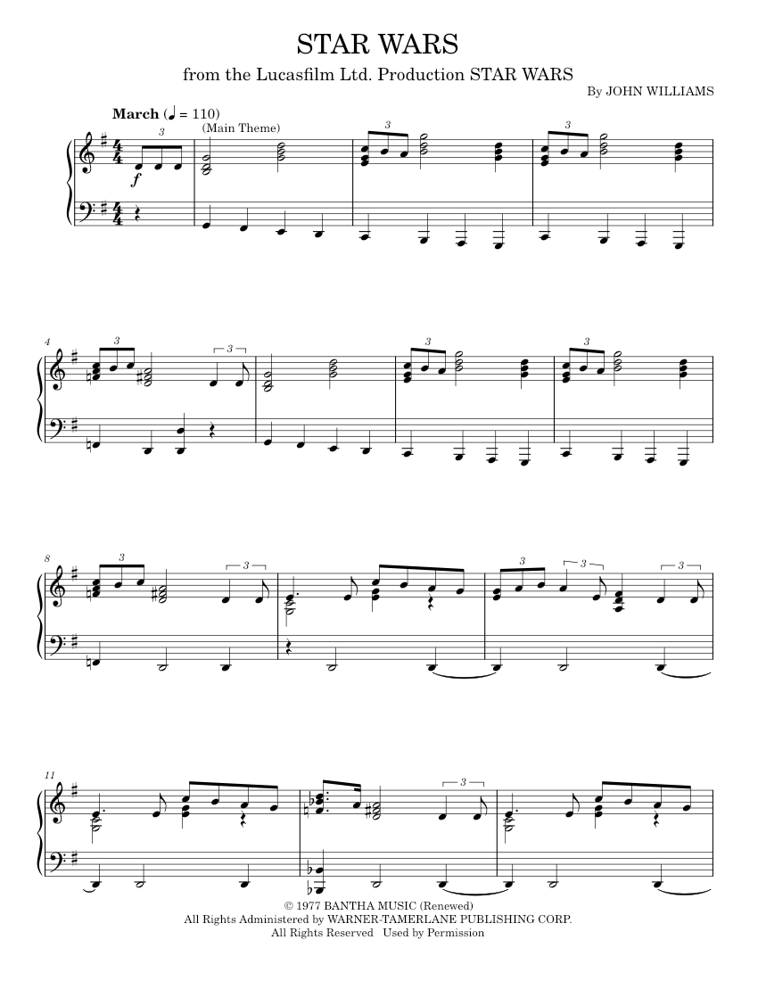 Play Official version of Star wars theme sheet music by John Williams for Piano | MuseScore.com