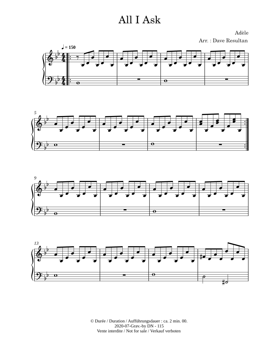 All i ask – Adele All I Ask Sheet Music for Piano (Solo) easy ...