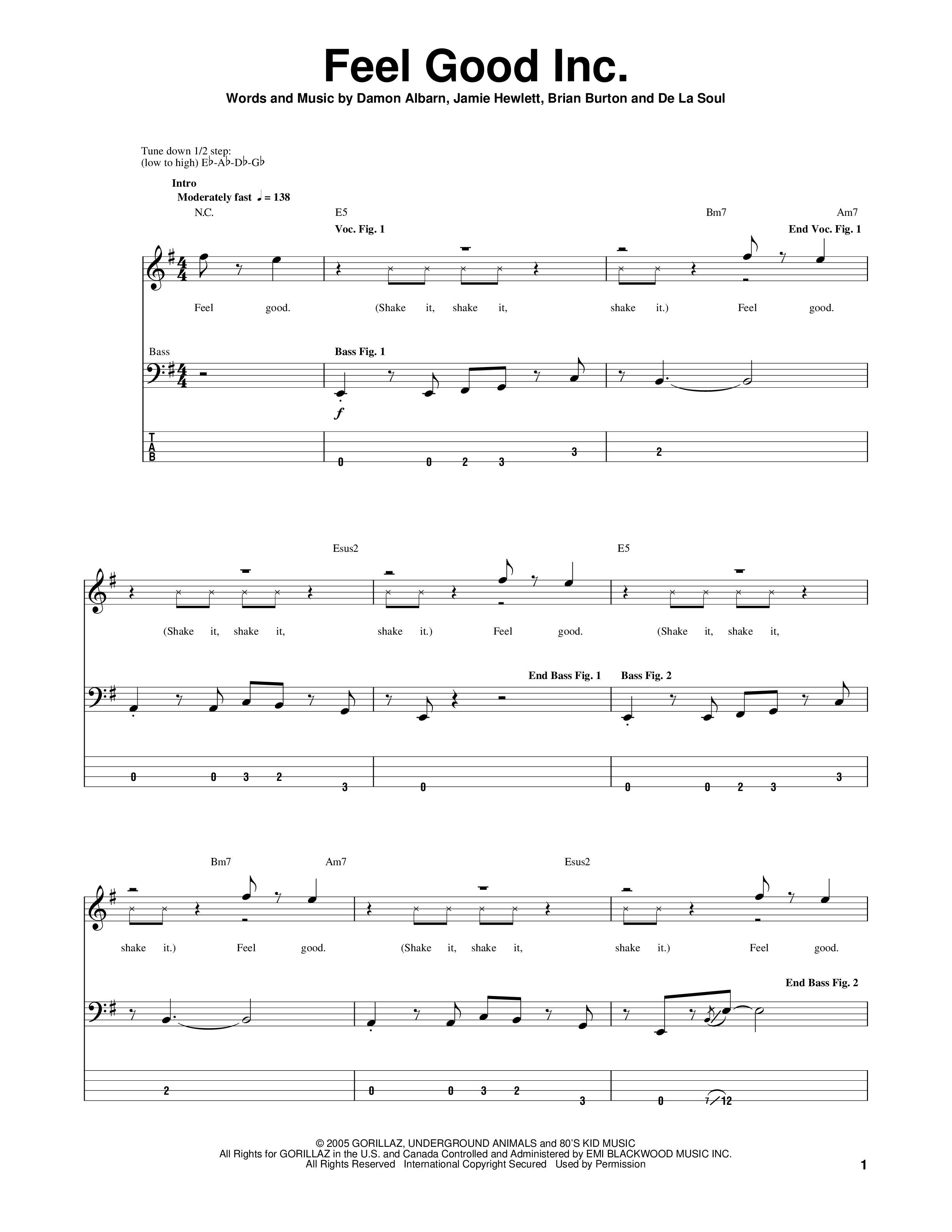 Play Official version of Feel Good Inc. Sheet Music by Gorillaz for ...