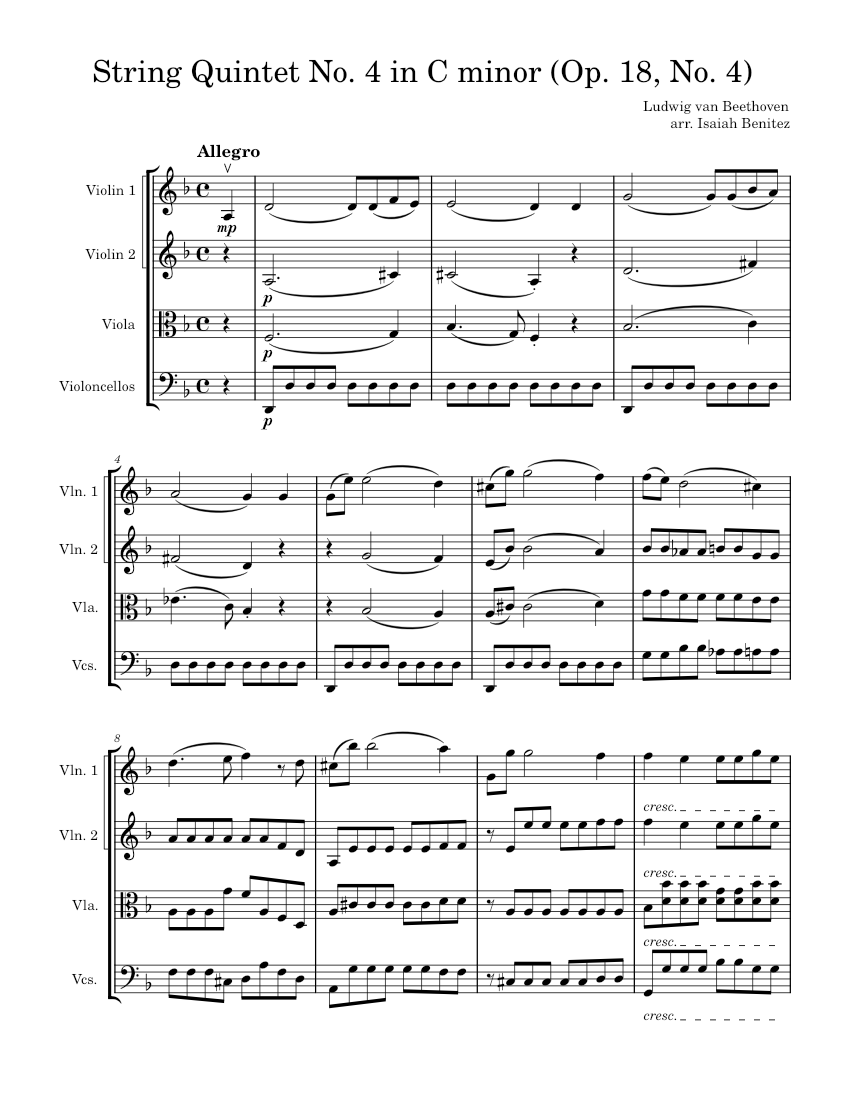 String Quartet No.4, Op.18 No.4 – Ludwig van Beethoven Sheet music for Violin, Viola, Strings ...
