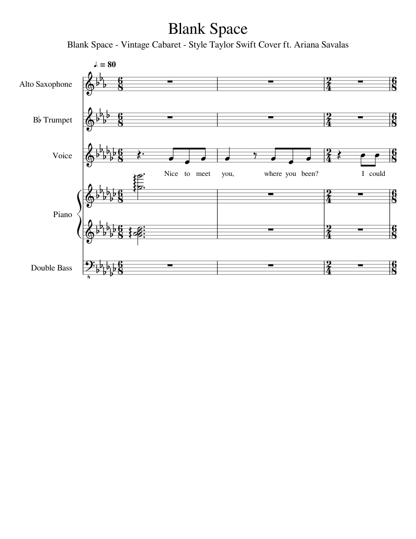 Blank Space – Taylor Swift Sheet music for Piano, Vocals, Saxophone ...