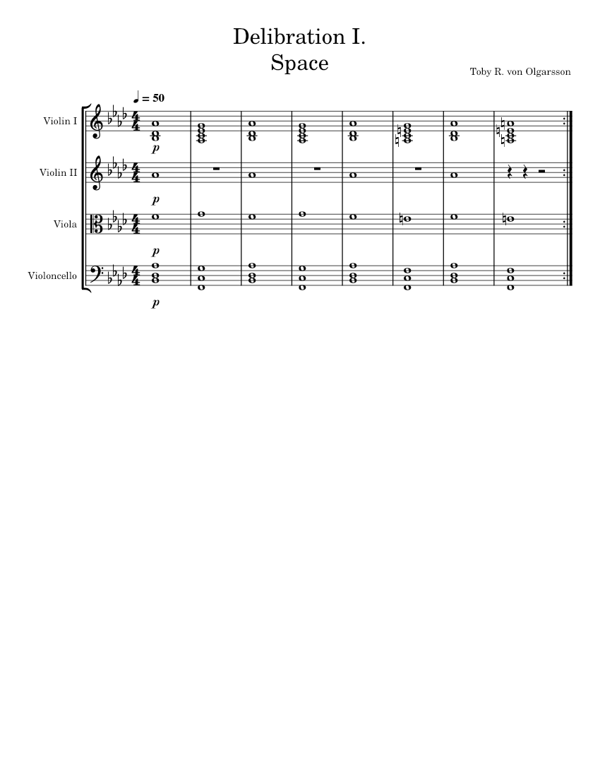Delibration I - Space. Sheet music for Violin, Viola, Cello (Piano ...