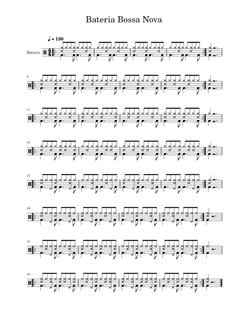 Levada de Bateria Bossa Nova - 4 por 4 Sheet music for Drum group (Solo) | Musescore.com