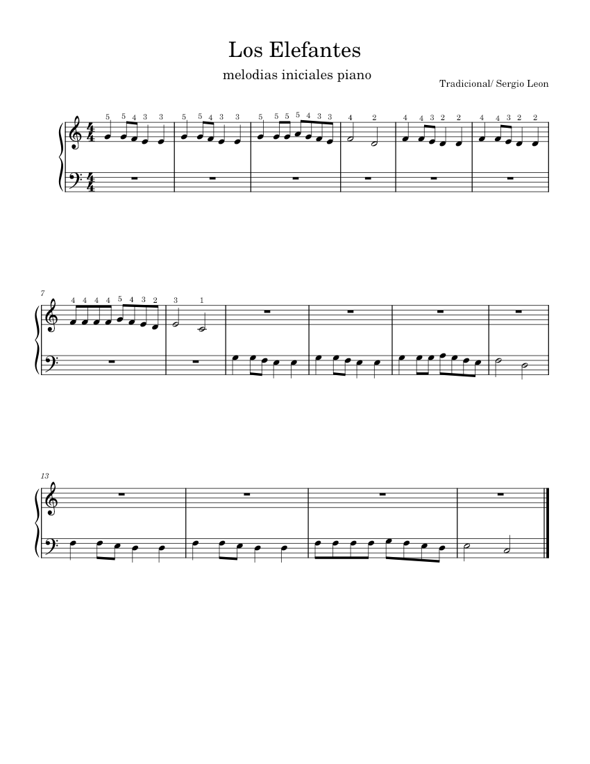 Los Elefantes melodias iniciales piano Sheet music for Piano (Solo ...
