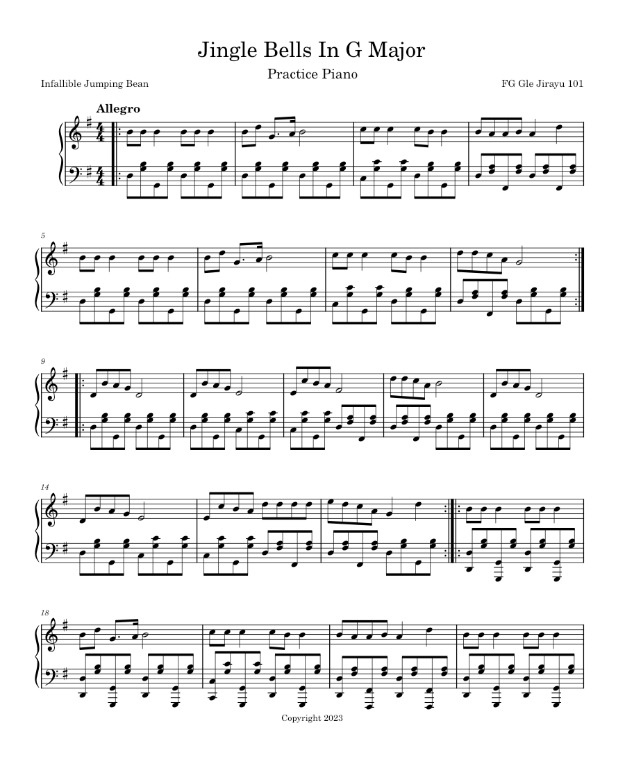 Jingle Bells In G Major Sheet Music for Piano (Solo) Easy | MuseScore.com