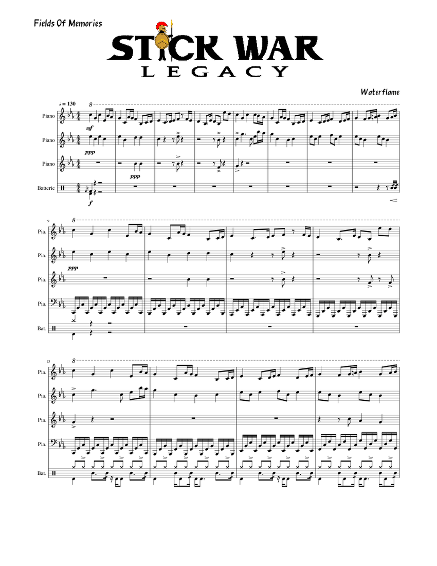 Stick War - Fields Of Memories Sheet music for Piano, Drum group (Mixed ...