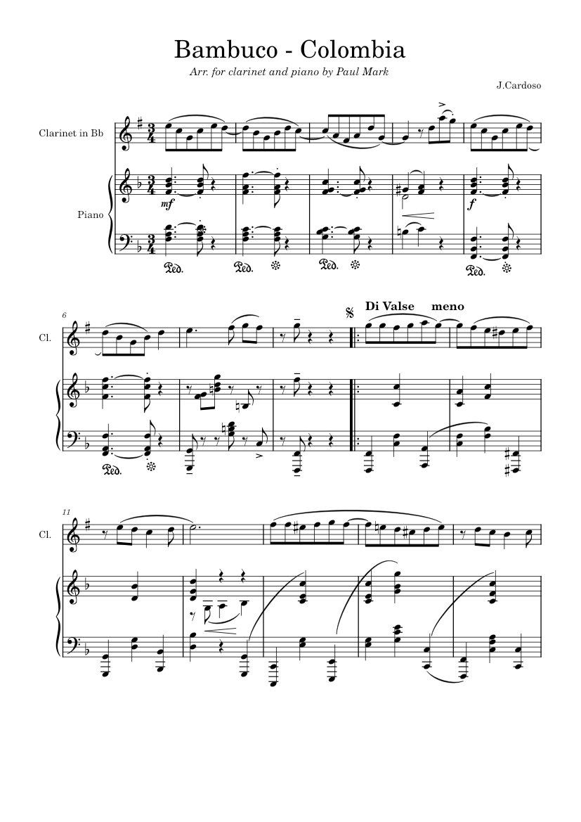 Bambuco – J.Cardoso Bambooco.mscz Sheet Music for Piano, Clarinet other ...