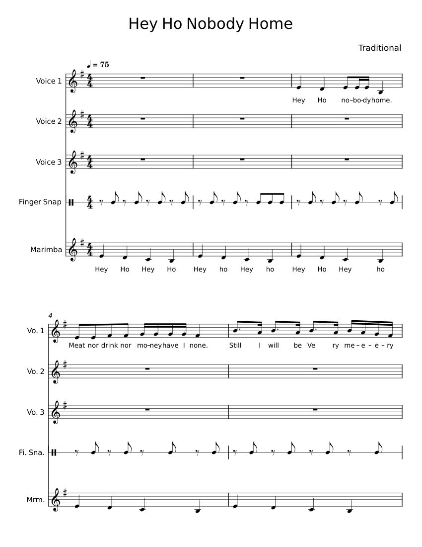 Hey Ho Nobody Home Sheet music for Drum group, Marimba, Voice (other ...