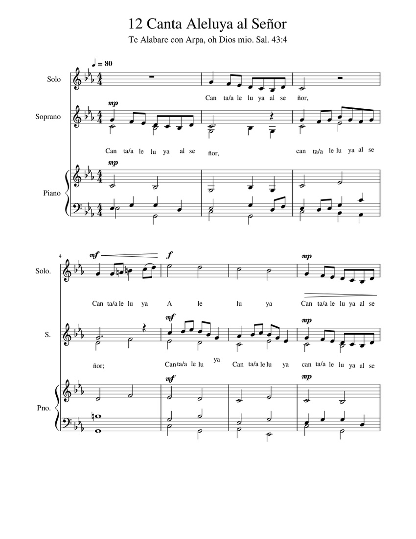12 Canta Aleluya al Señor Sheet music for Piano, Soprano, Vocals (Piano ...