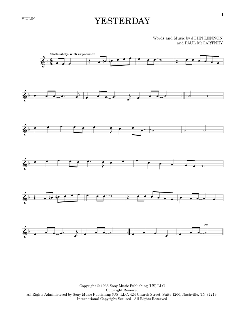 Play Official version of Yesterday Sheet Music by The Beatles for ...