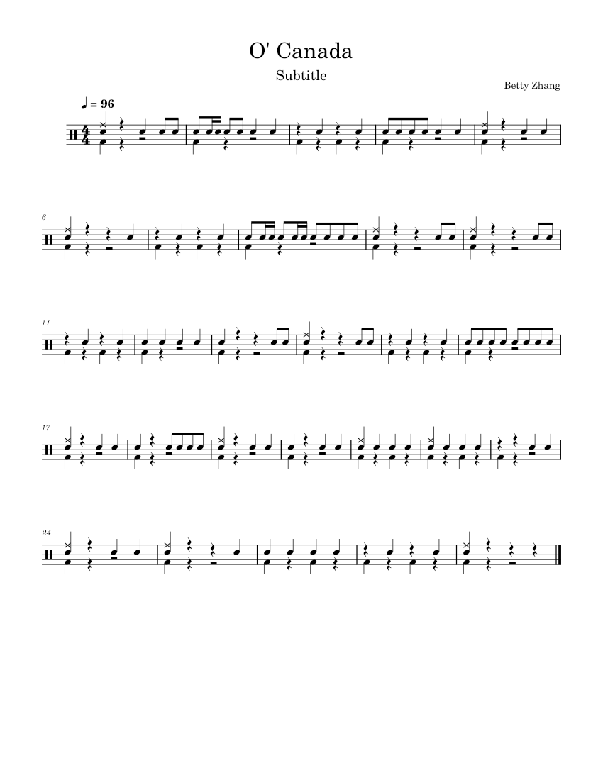 O' Canada Sheet Music for Drum group (Solo) | MuseScore.com