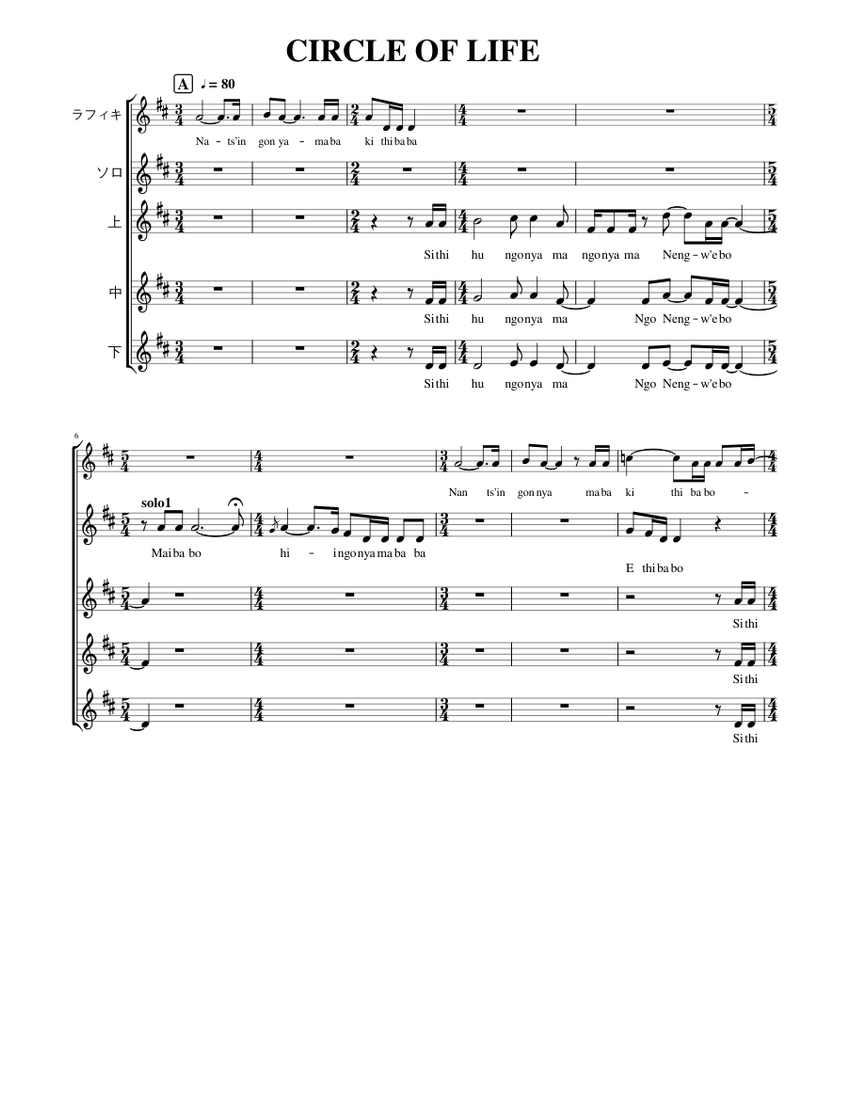 CIRCLE_OF_LIFE Sheet music for Piano (Mixed Quintet) | Musescore.com