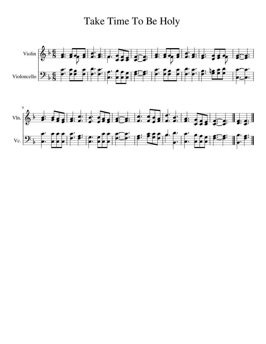 Take_Time_To_Be_Holy Sheet music for Violin, Cello (String Duet ...