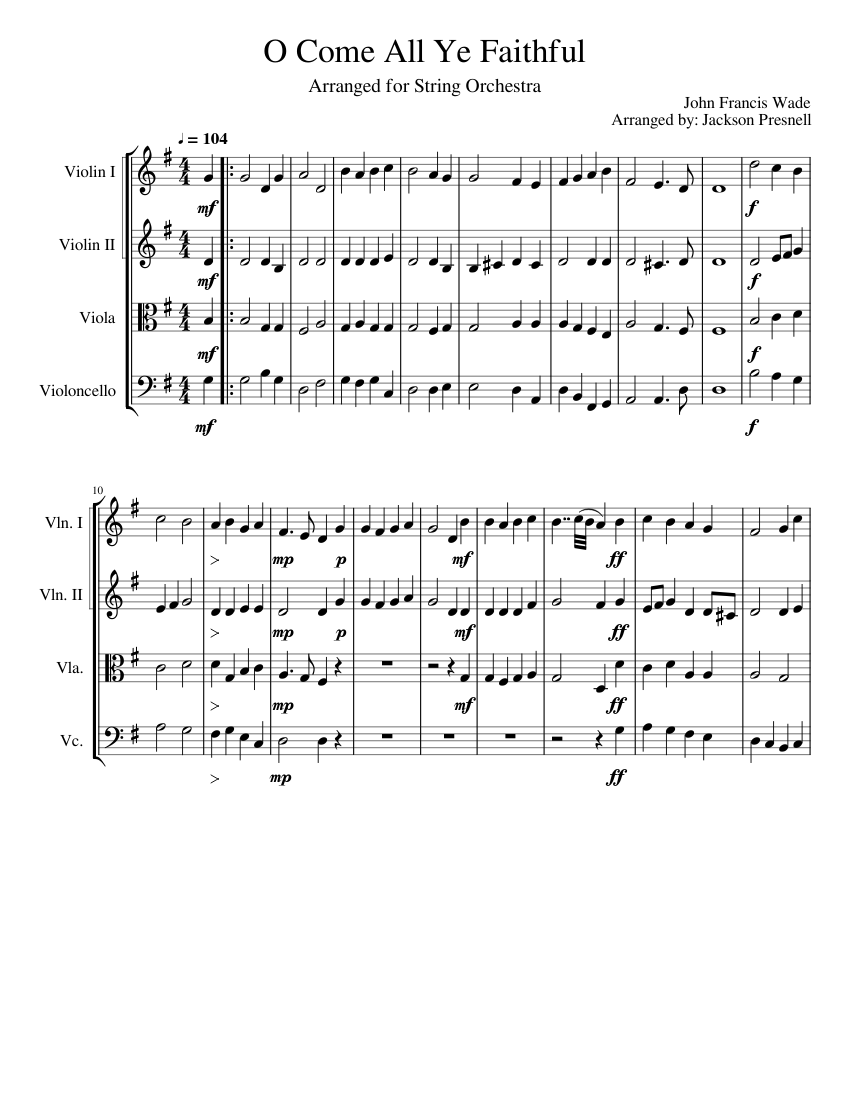O Come All Ye Faithful Sheet music for Violin, Viola, Cello (String ...