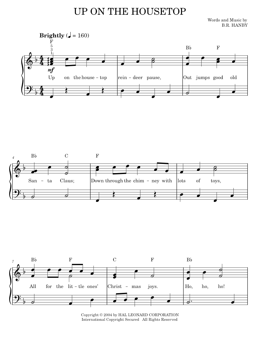 Up On The Housetop Sheet music for Piano: Music Notes