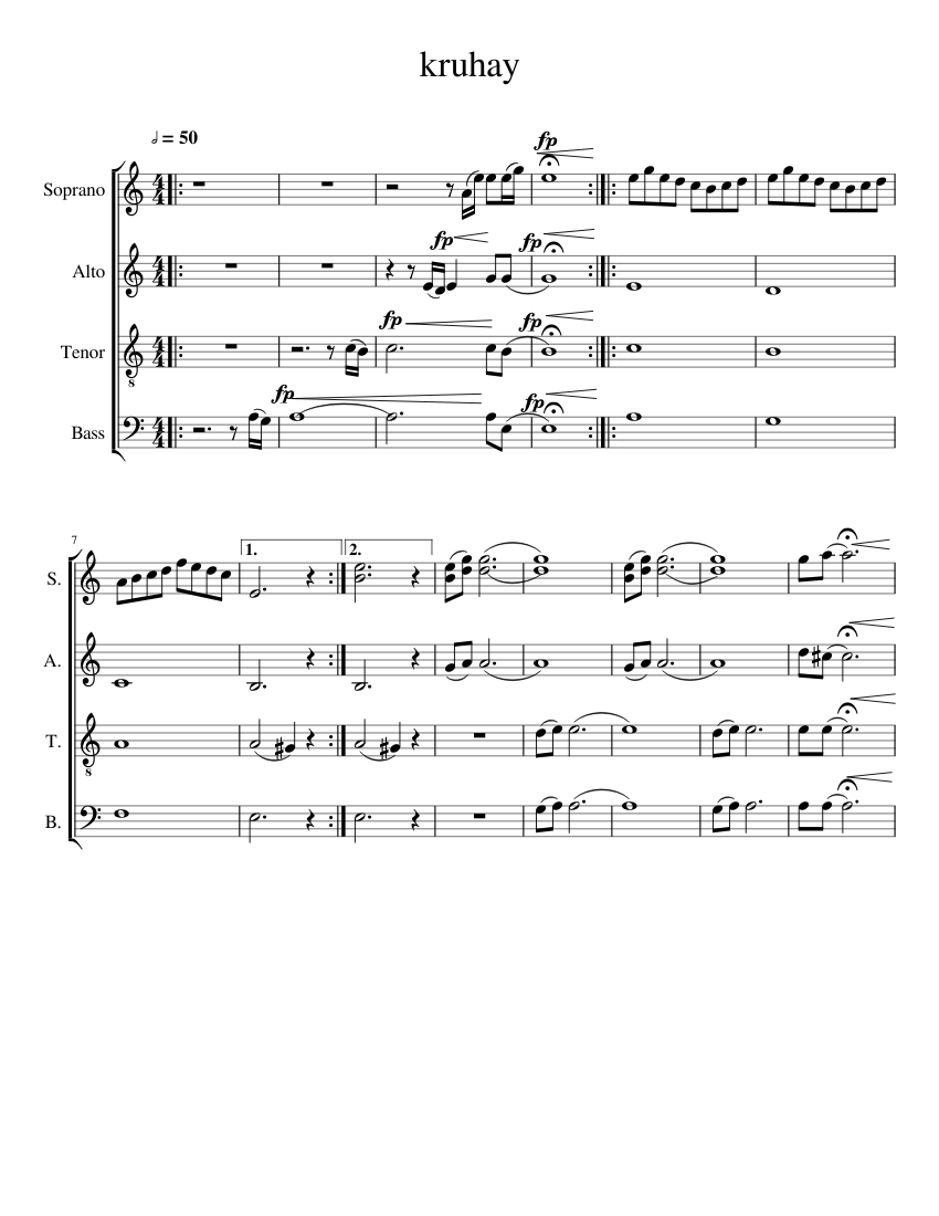 Kruhay Sheet music for Soprano, Alto, Tenor, Bass voice (Choral ...