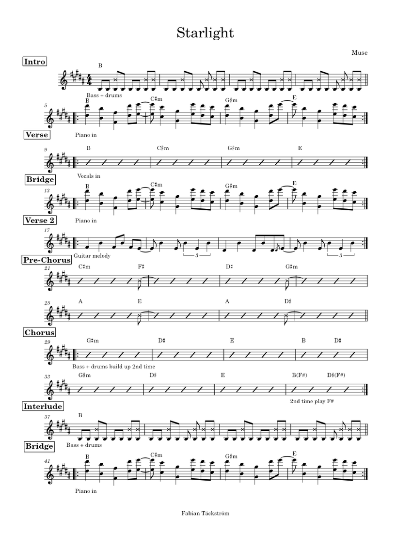 Starlight – Muse Abridgement for band Sheet music for Piano (Solo ...