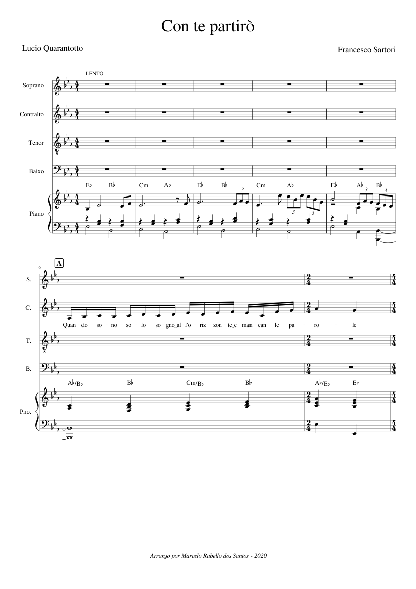 Con te partiró Sheet music for Piano, Soprano, Alto, Tenor & more ...