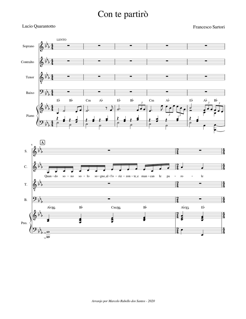 Con te partiró Sheet music for Piano, Soprano, Alto, Tenor & more ...