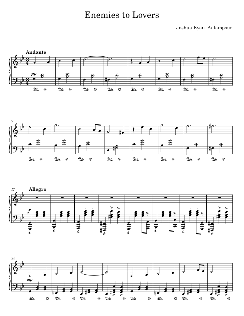 Enemies to Lovers - Joshua Kyan Aalampour Sheet Music for Piano (Solo) | MuseScore.com