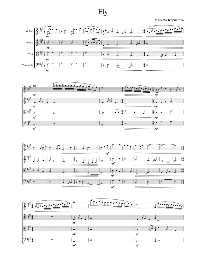 Fly Sheet music for Violin, Viola, Cello (String Quartet) | Musescore.com