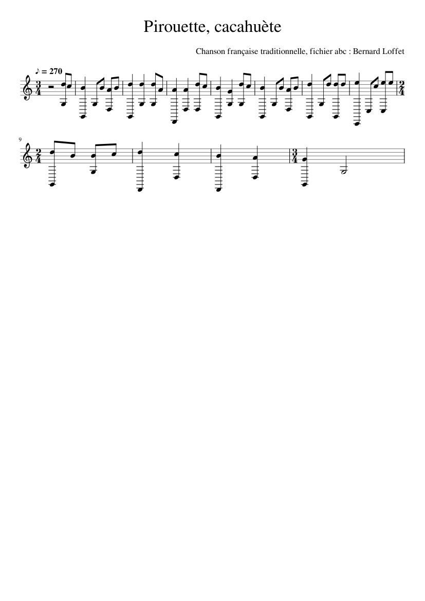 Traditional music - Pirouette, cacahuète Sheet music for Piano (Solo ...