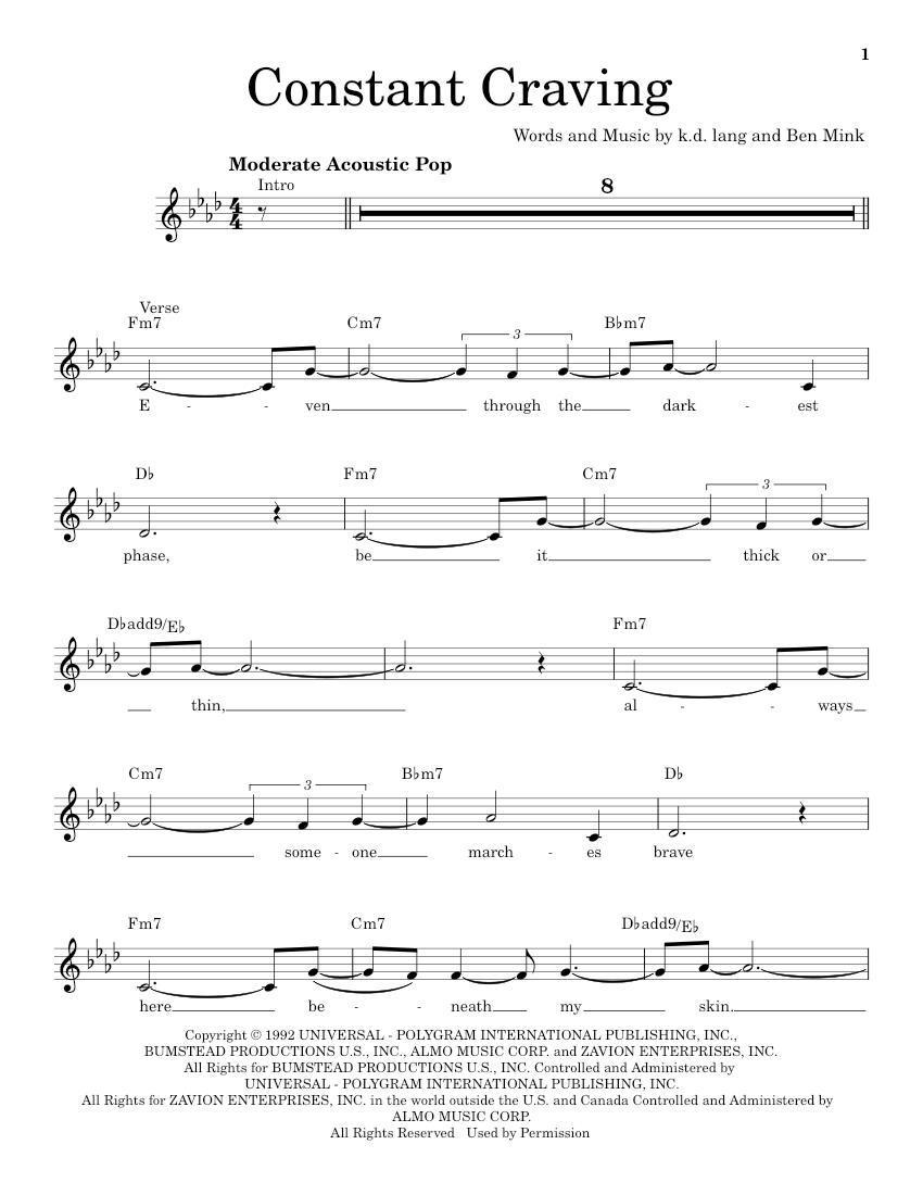 constant craving Sheet music for Vocals by K.D. Lang Official ...