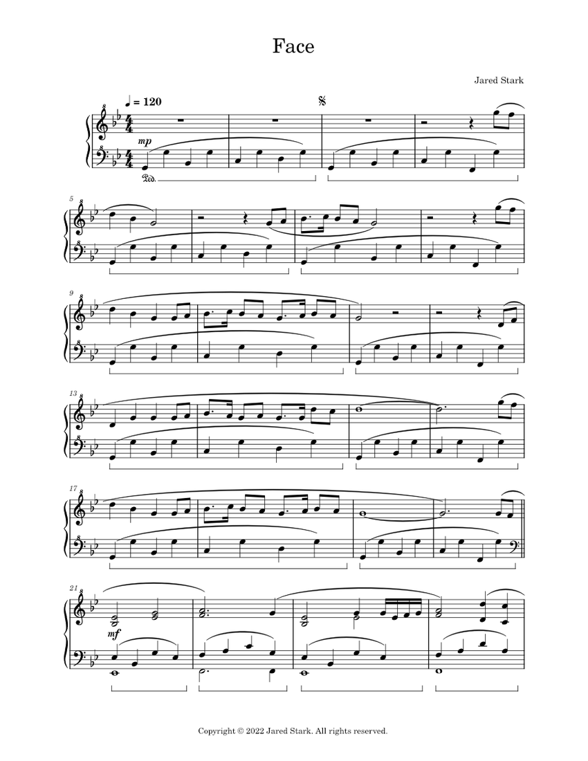 Face – Jared Stark Sheet music for Piano (Solo) | Musescore.com