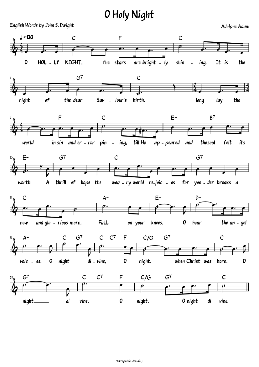 O Holy Night (Lead sheet with lyrics ) Sheet Music with Chords for ...