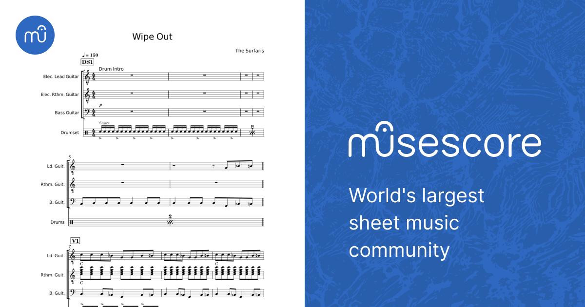 Wipe out - The Surfaris Sheet music for Guitar, Bass guitar, Drum group ...