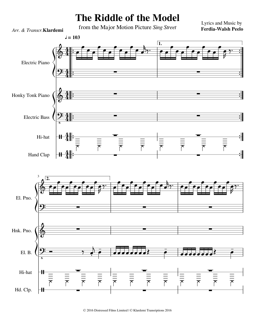 The Riddle of the Model - Sing Street [WIP] Edit: Condensed Sheet music ...