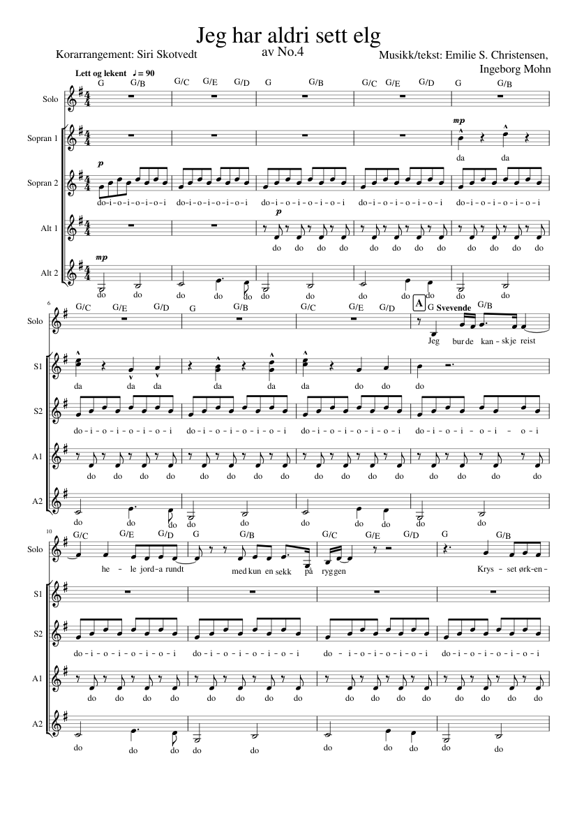 Jeg har aldri sett elg Sheet music for Soprano, Alto, Vocals (Choral) | Musescore.com