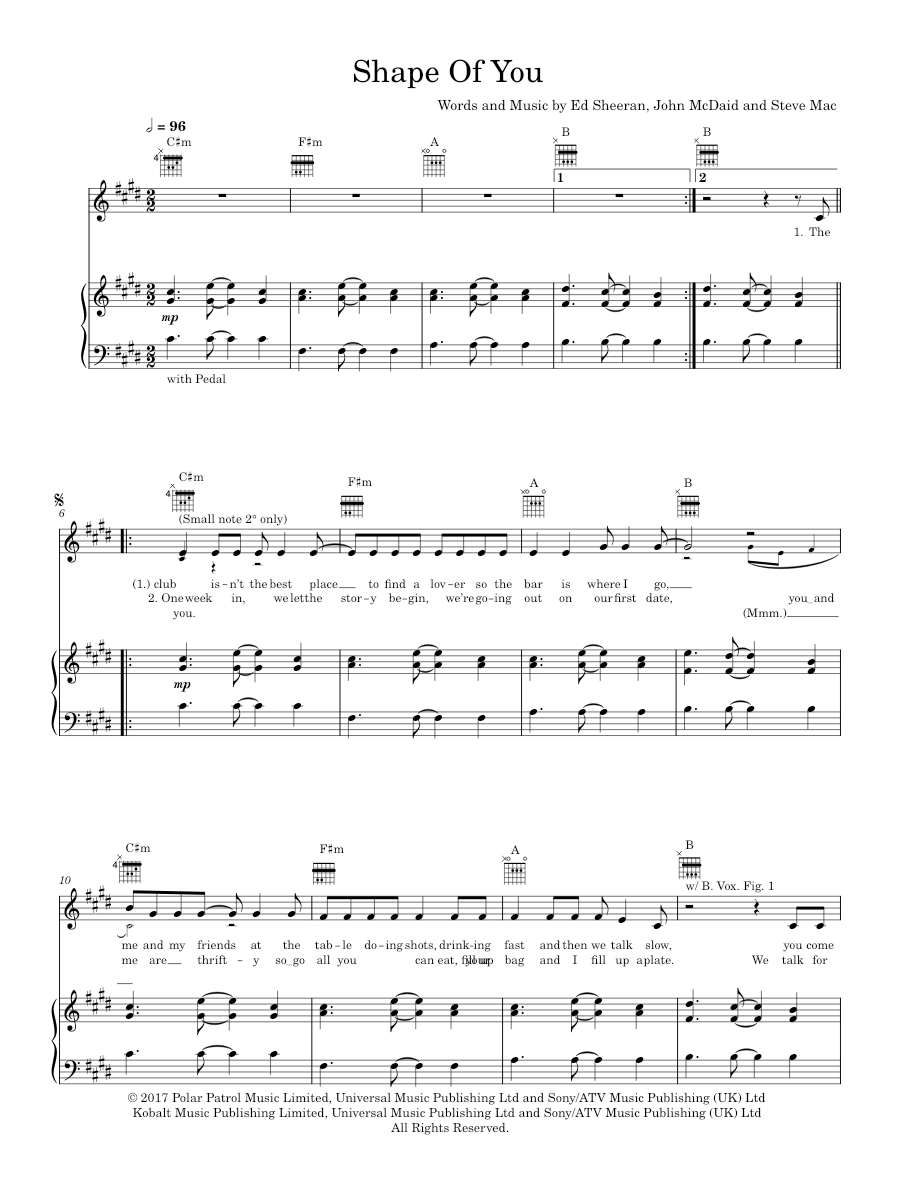 shape of you Sheet music for Piano, Vocals by Ed Sheeran Official ...