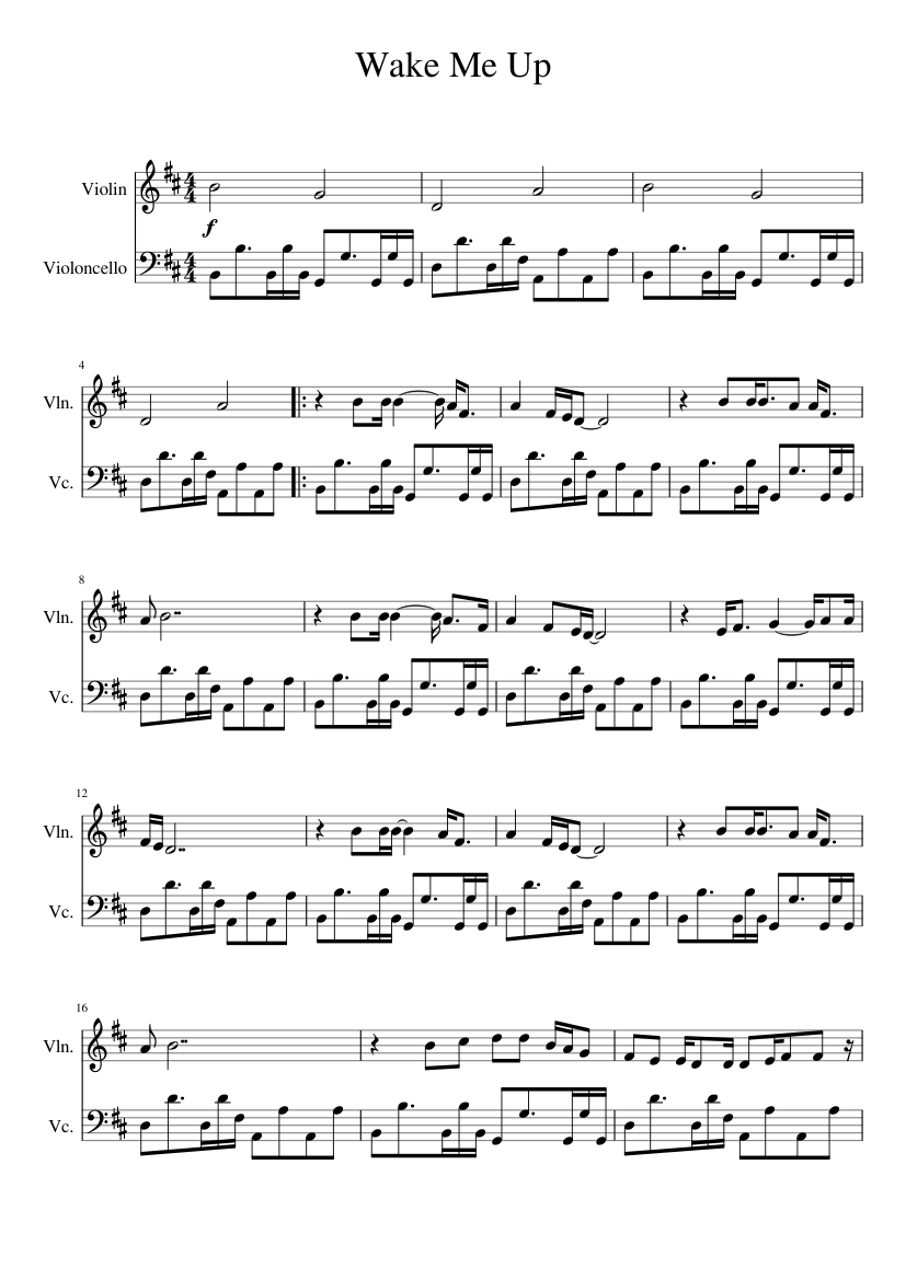 Wake Me Up Sheet music for Violin, Cello (String Duet) | Musescore.com