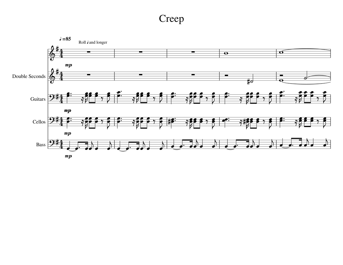 Creep Sheet music for Bass guitar, Steel drums (Mixed Quintet ...
