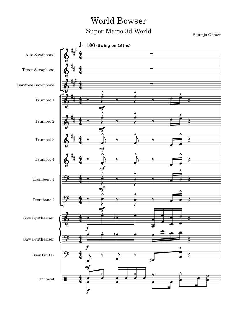 World Bowser (Super Mario 3d World) Sheet music for Trombone, Saxophone ...