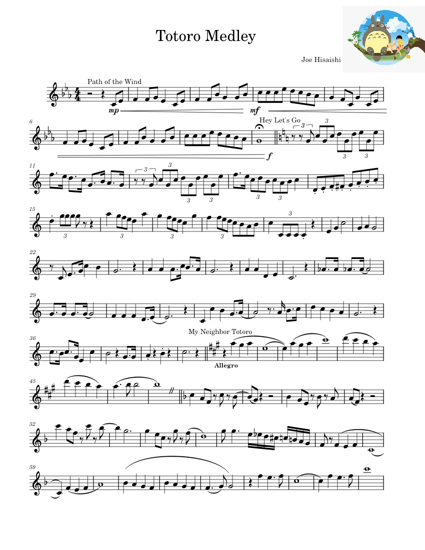 My Neighbor Totoro Medley for Solo Instrument – Joe Hisaishi Sheet ...