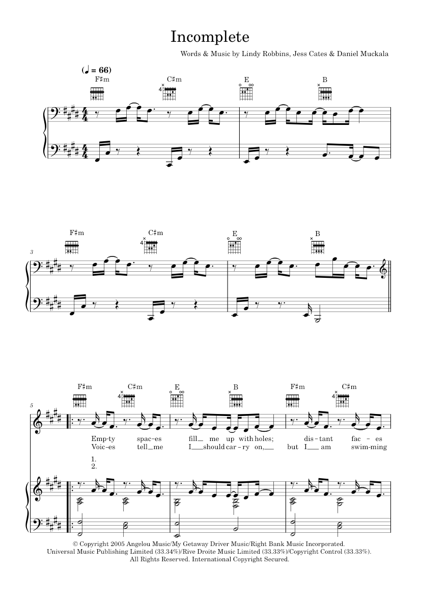 Play Official version of Incomplete Sheet Music by Backstreet Boys for ...