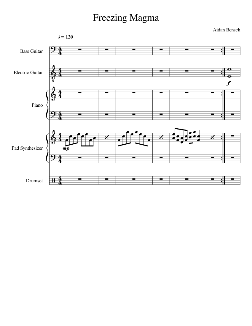Freezing Magma Sheet music for Piano, Guitar, Bass guitar, Drum group ...