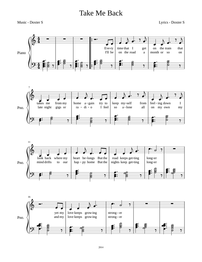 Take Me Back Sheet music for Piano (Solo) | Musescore.com