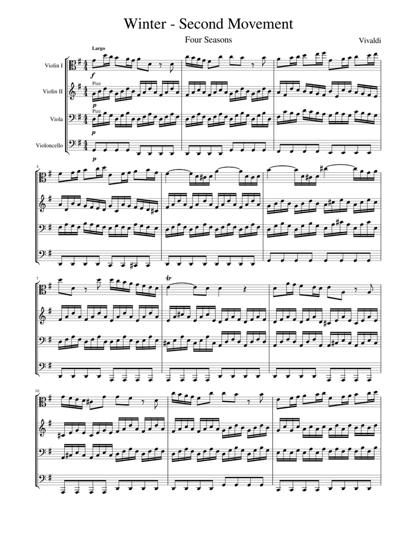 Winter Second Movement Sheet music for Violin, Viola, Cello (String ...